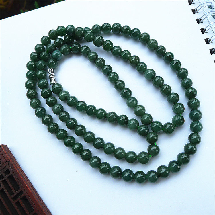 Natural emerald oil green necklace A stock of 108 Myanmar full green ...