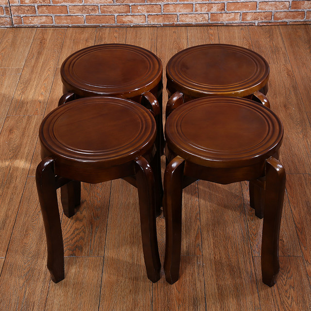 Fully solid wood round stool dining table, bench and chair stacked ...