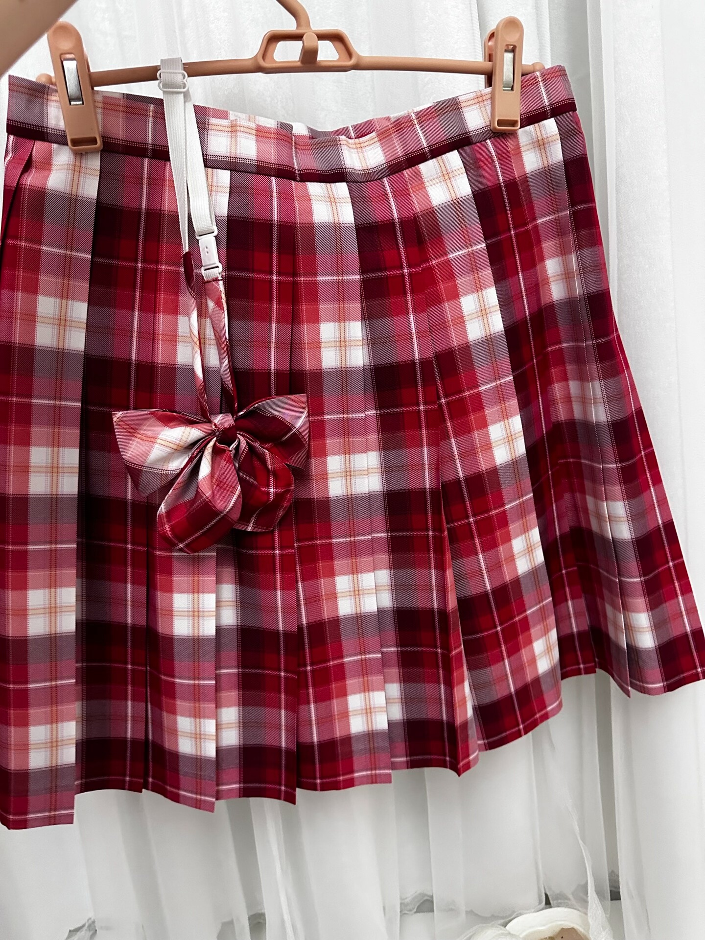 草莓叨叨 向阳兔JK制服原创格裙红橙色-Taobao