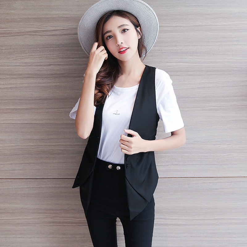 Купить Женская жилетка 2016春装新款韩版修身显瘦背心马夹无袖小西装女士外套中长款马甲 Lisa Ching ...