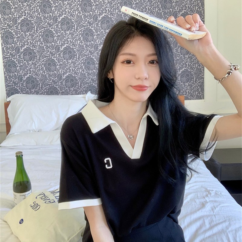 工厂销大码女f装polo衫正肩短袖t恤2023夏季新款微胖mm遮肚子显瘦-Taobao