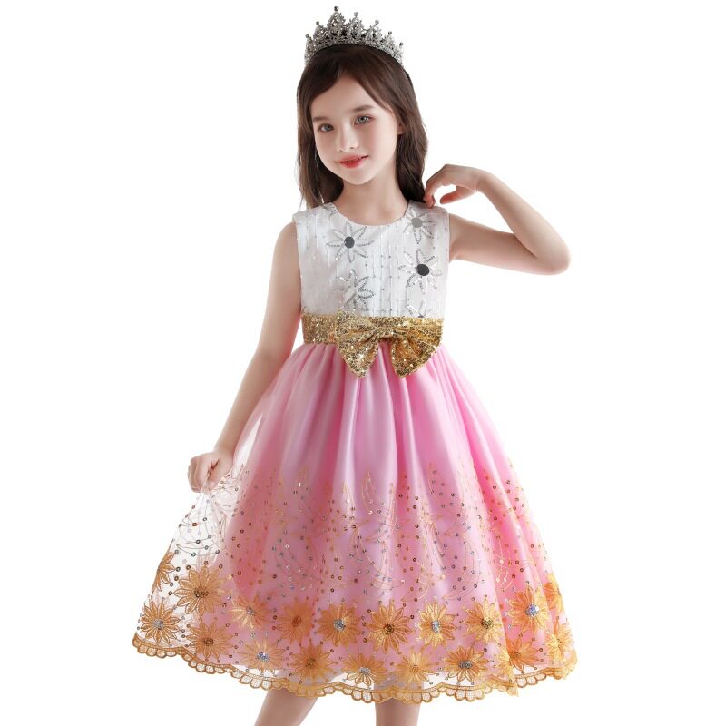 Little girl embroidered dress girls sequined princess dress-Taobao
