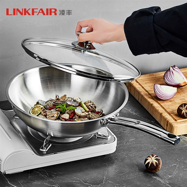 Lingfeng pot set pot three-piece stainless steel frying pan soup pot ...