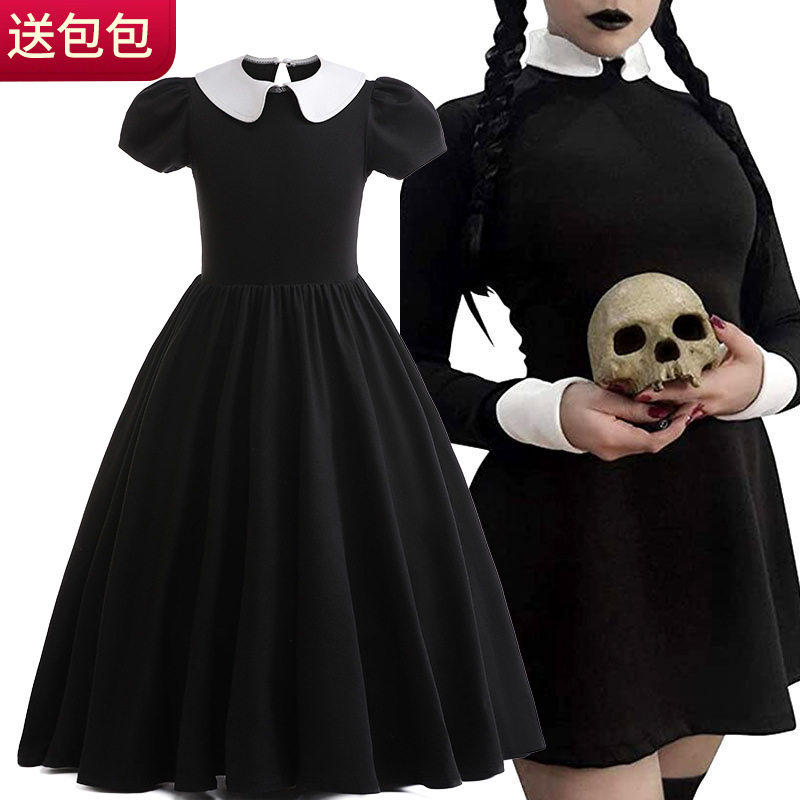 星期三亚当斯一家美剧cos公主裙wednesday暗黑哥特奇幻黑色连衣裙