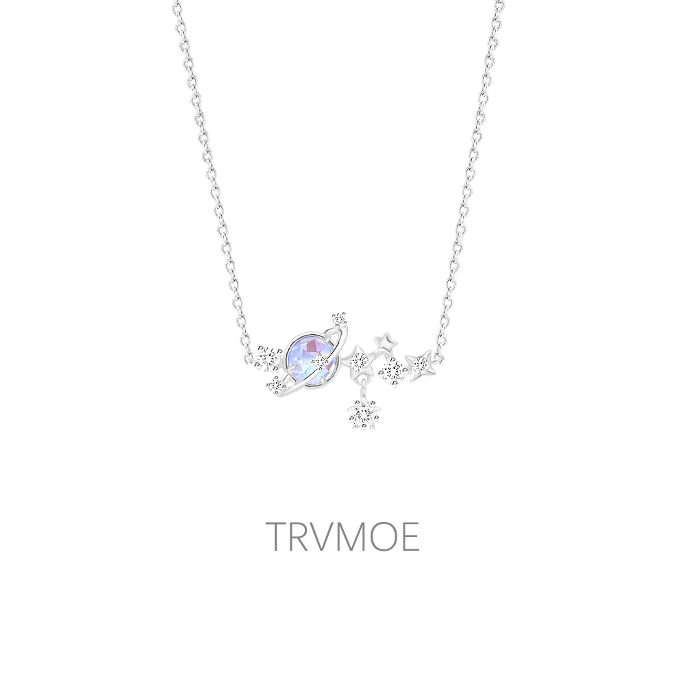 原创设计925纯银小众ins级感极光梦幻星球水滴镶钻项链女璀璨夺目-Taobao