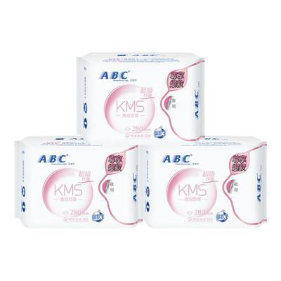 ABC卫生巾夜用280mm纤薄透气清凉舒爽30片装超薄超吸KMS官方正品
