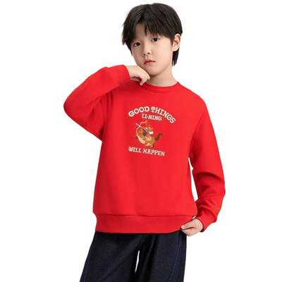 李宁儿童男童新年装红色套头卫衣