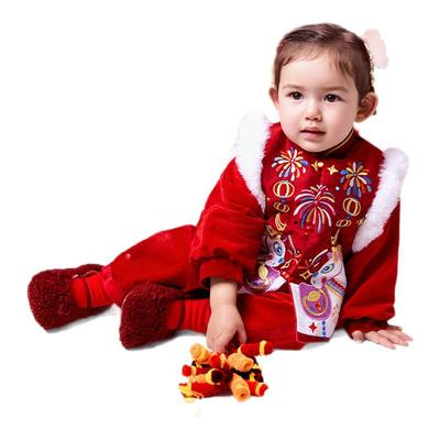 年衣童装婴童套装冬季新款宝宝男女童加棉连体衣哈衣中式爬服马甲