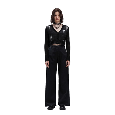 R13早春解构开衩拖地微喇休闲裤