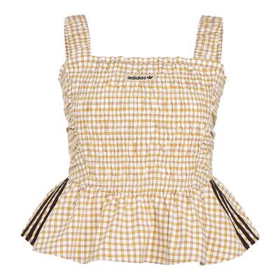 adidas阿迪达斯三叶草格纹荷叶边修身背心夏女格子呢吊带衫KX7036