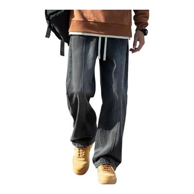 吉普长裤宽松直筒加绒阔腿牛仔裤